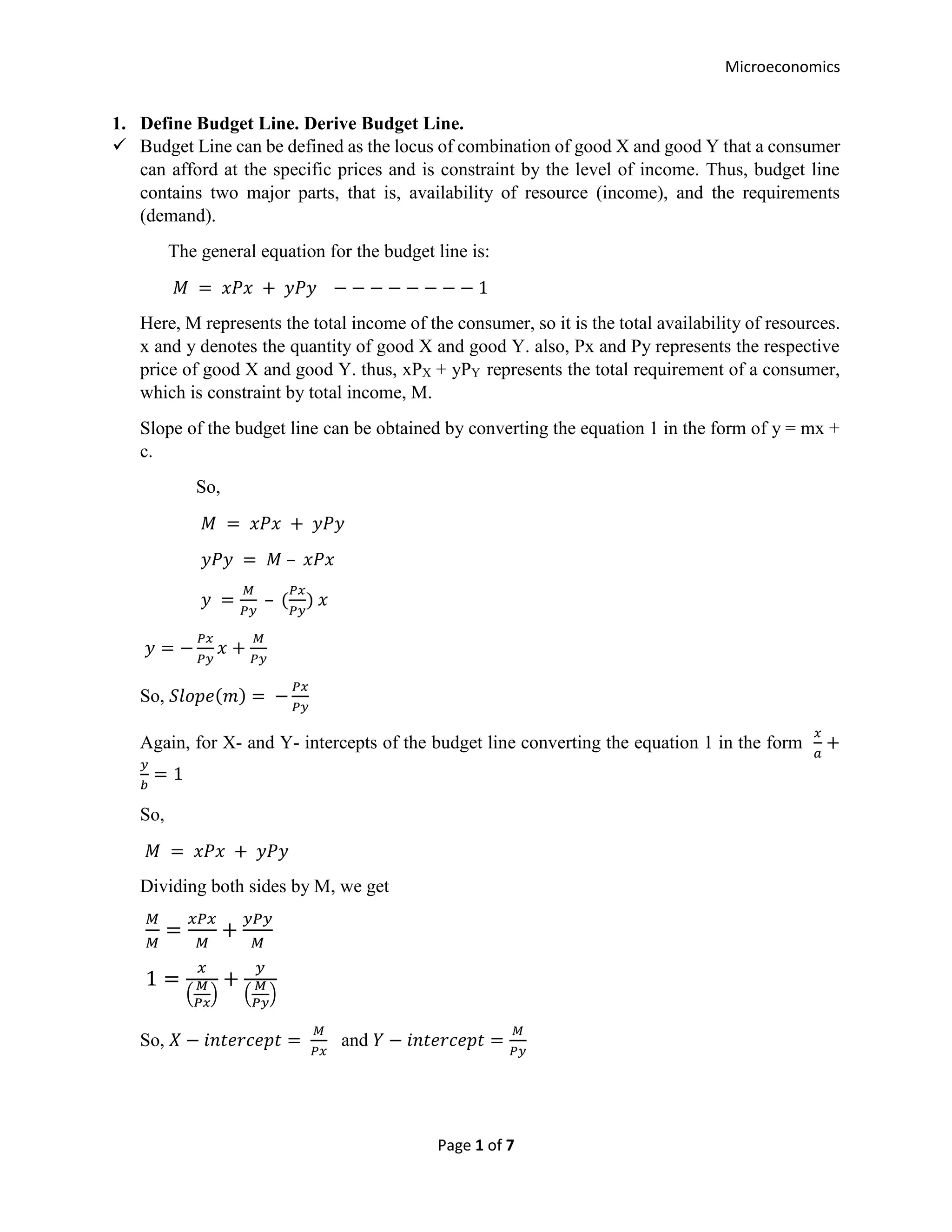 Microeconomics: Concept of Indifference Curve and Budget Line ...