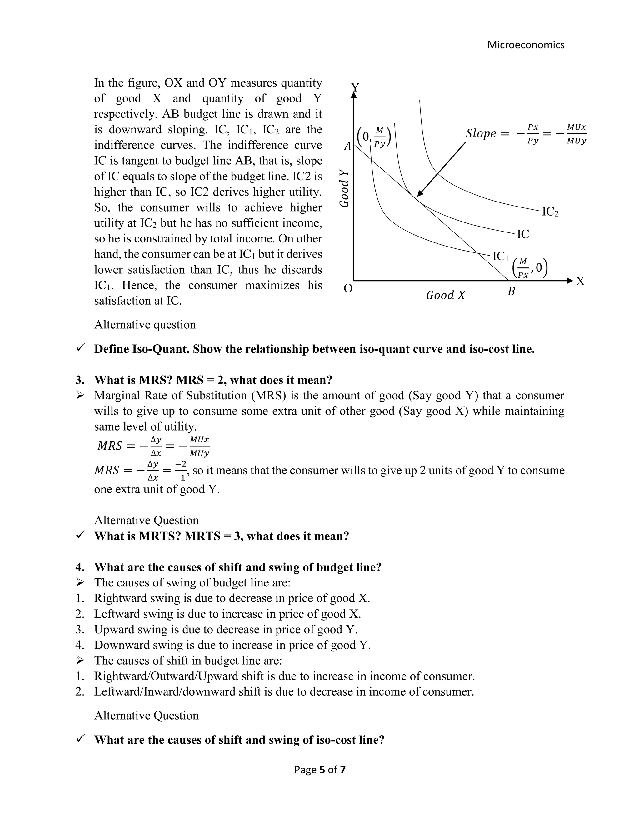 Microeconomics: Concept of Indifference Curve and Budget Line ...