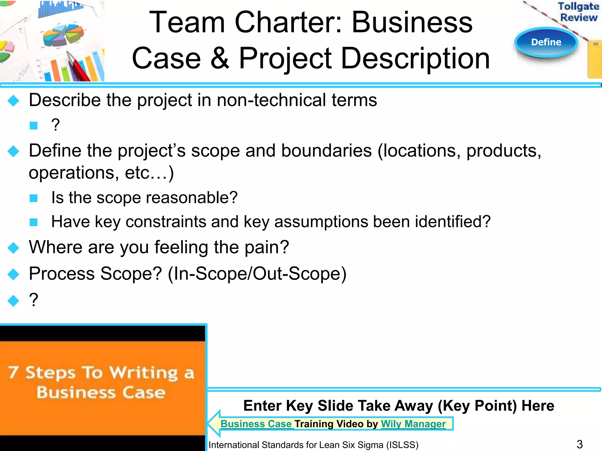 Define phase lean six sigma tollgate template | PPTX