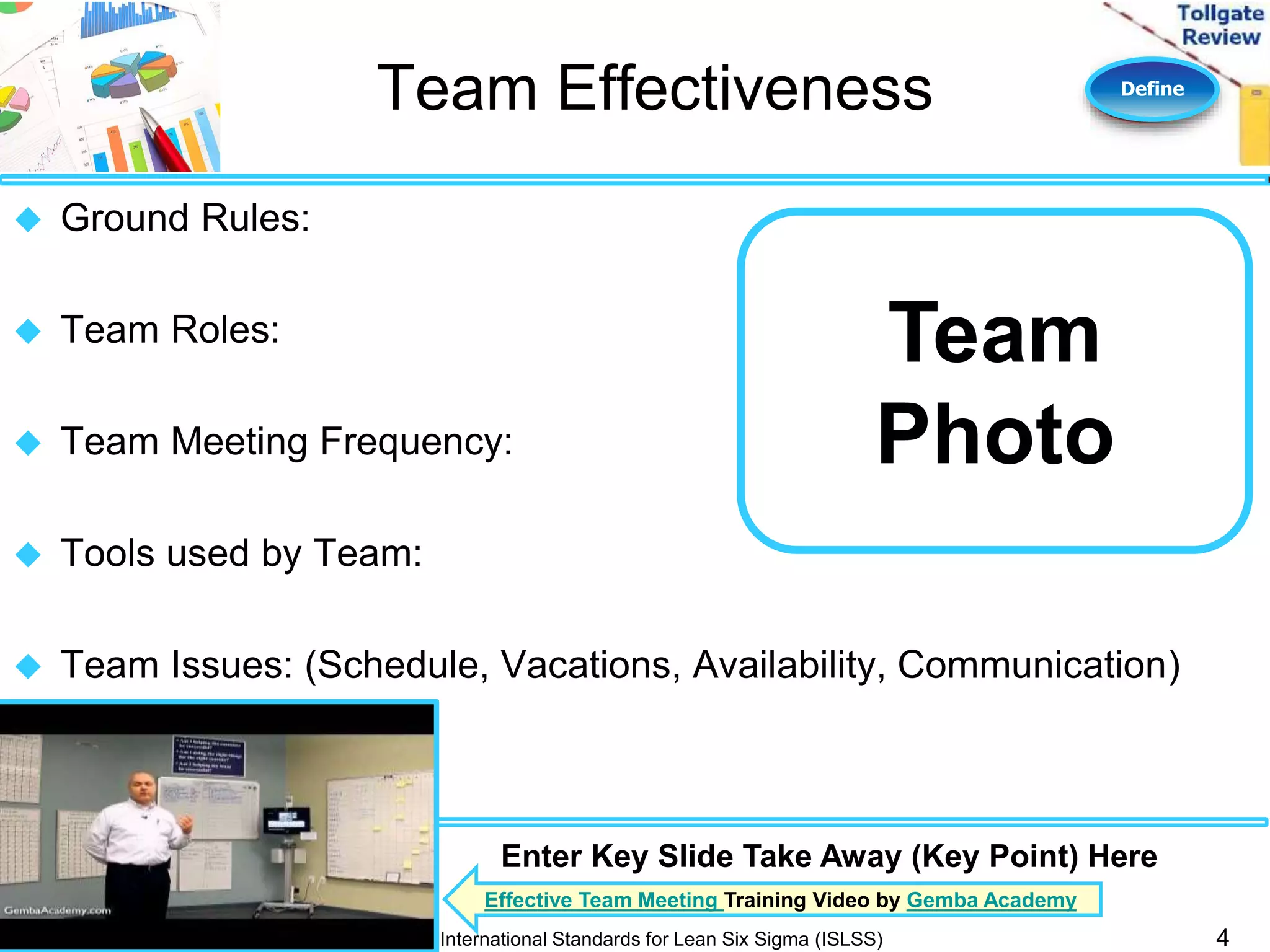 Define phase lean six sigma tollgate template | PPTX
