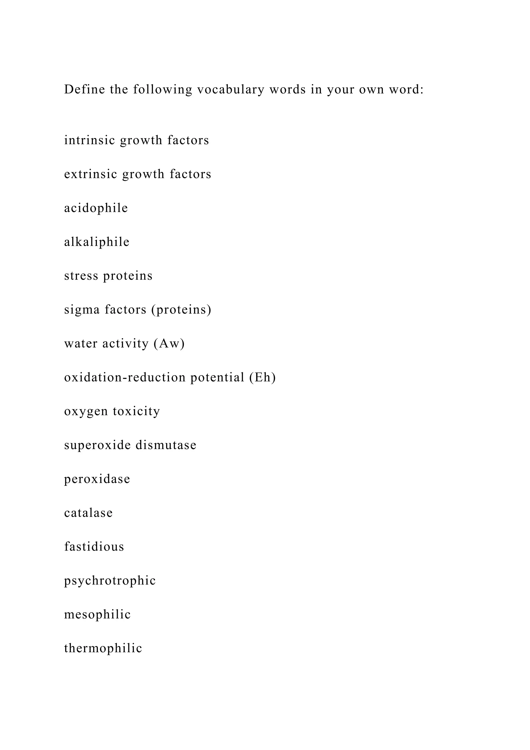 Define the following vocabulary words in your own wordintrins | DOCX