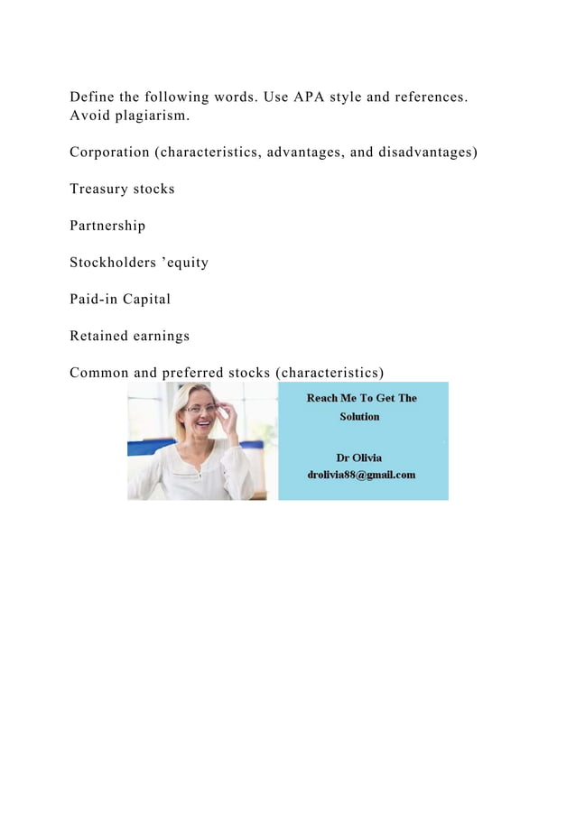 Define the following words. Use APA style and references. Avoid plag.docx