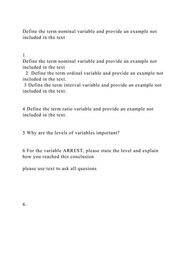 Define the term nominal variable and provide an example not included.docx