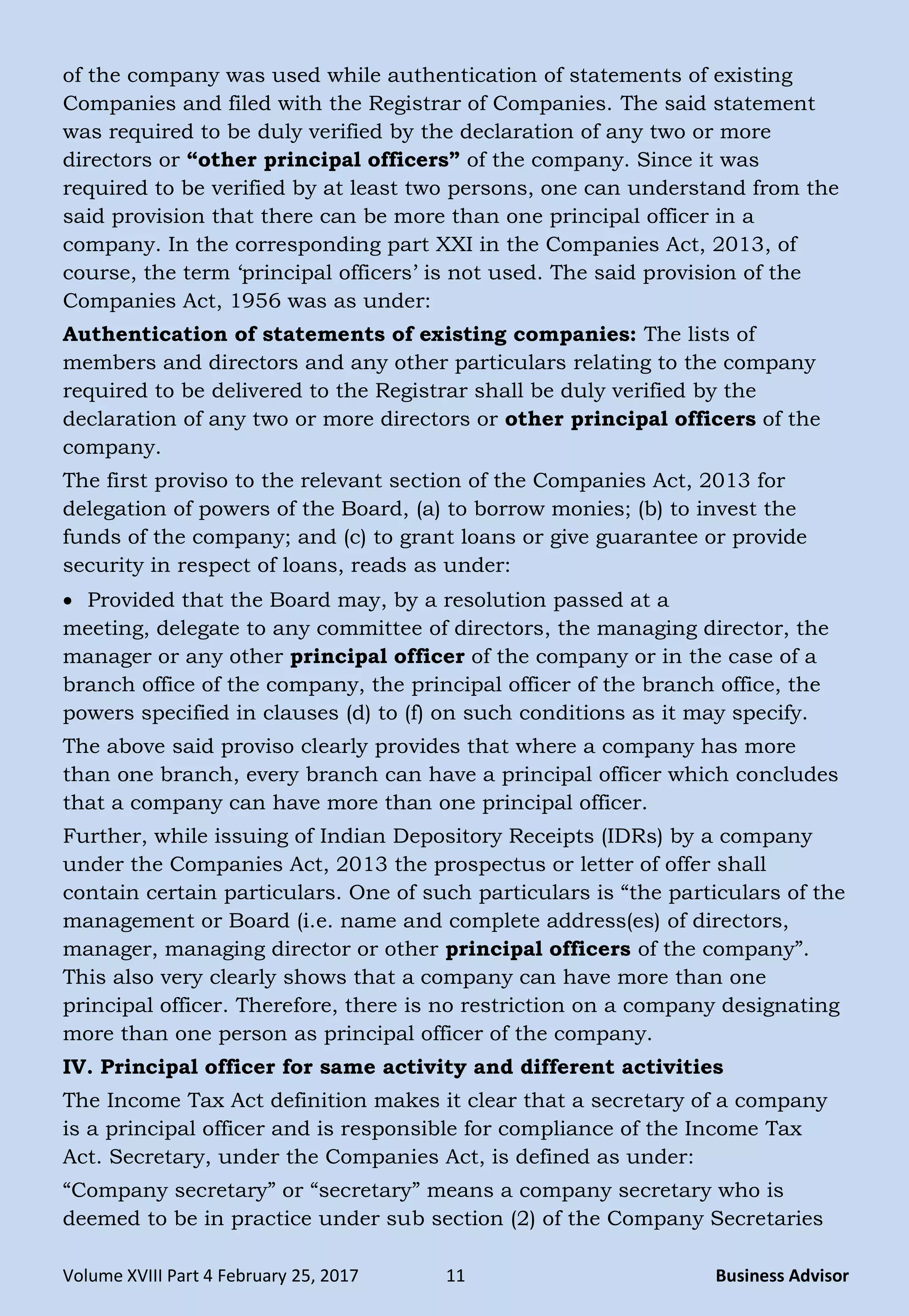 Define the term “principal officer” in the Companies Act - Dr S ...