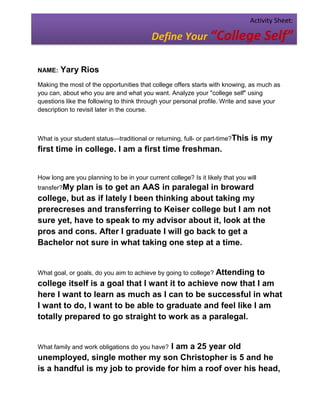 Define yourself activity | DOCX