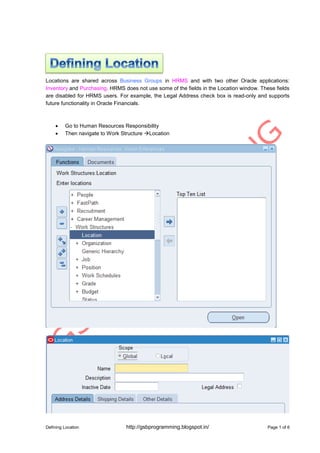 Defing locations in Oracle Apps | PDF