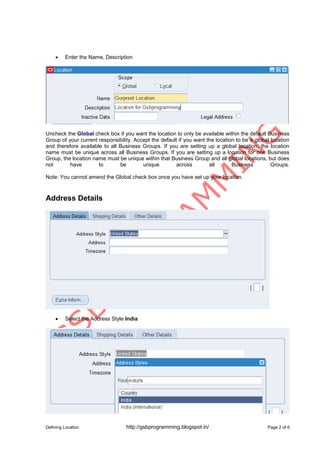 Defing locations in Oracle Apps | PDF