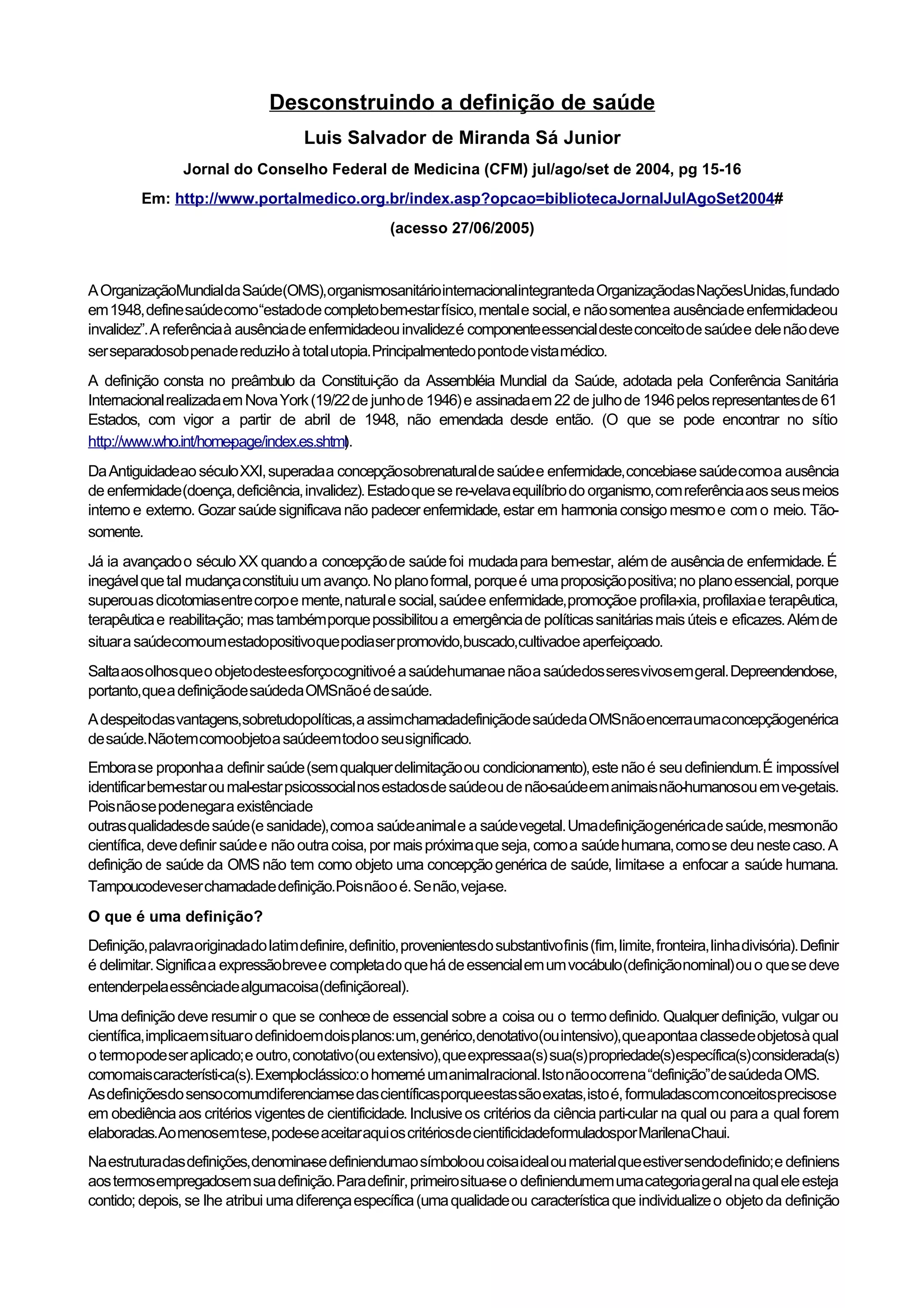 Desconstruindo a definição de saúde da OMS | PDF