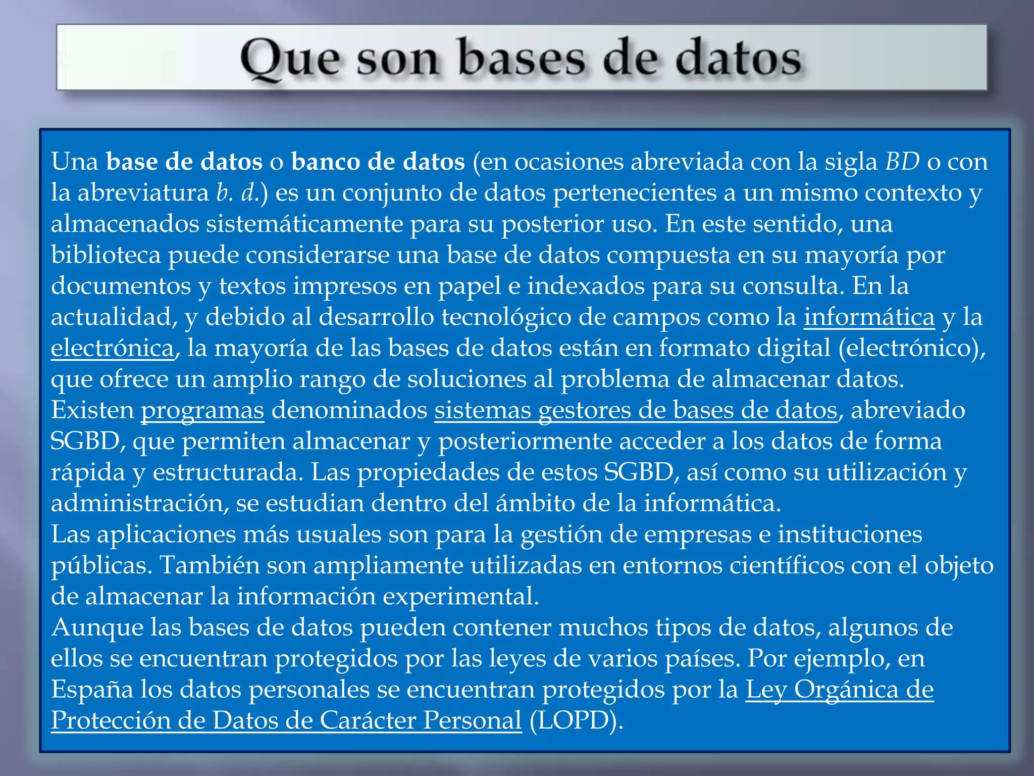 Definición de bases de datos | PPT