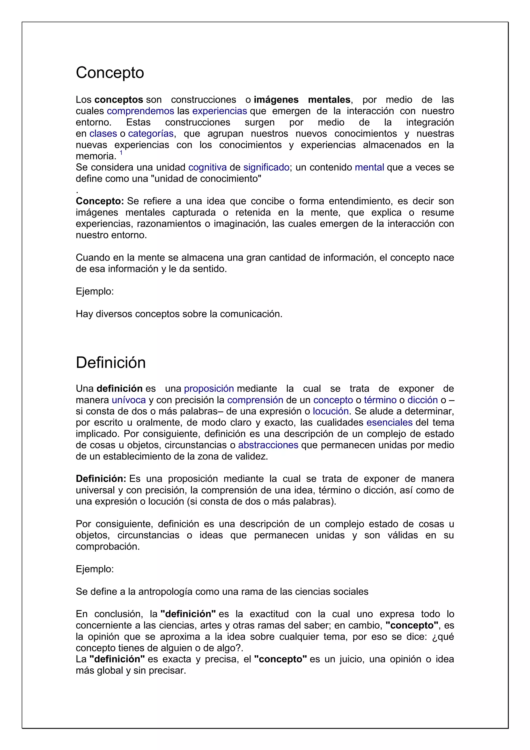 Diferencia entre concepto y definicion | DOCX