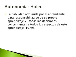 Definicion autonomia | PPTX | Educational Assessment | Education