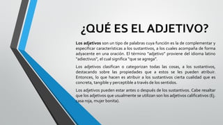 Los adjetivo. Definicion y tipos | PDF