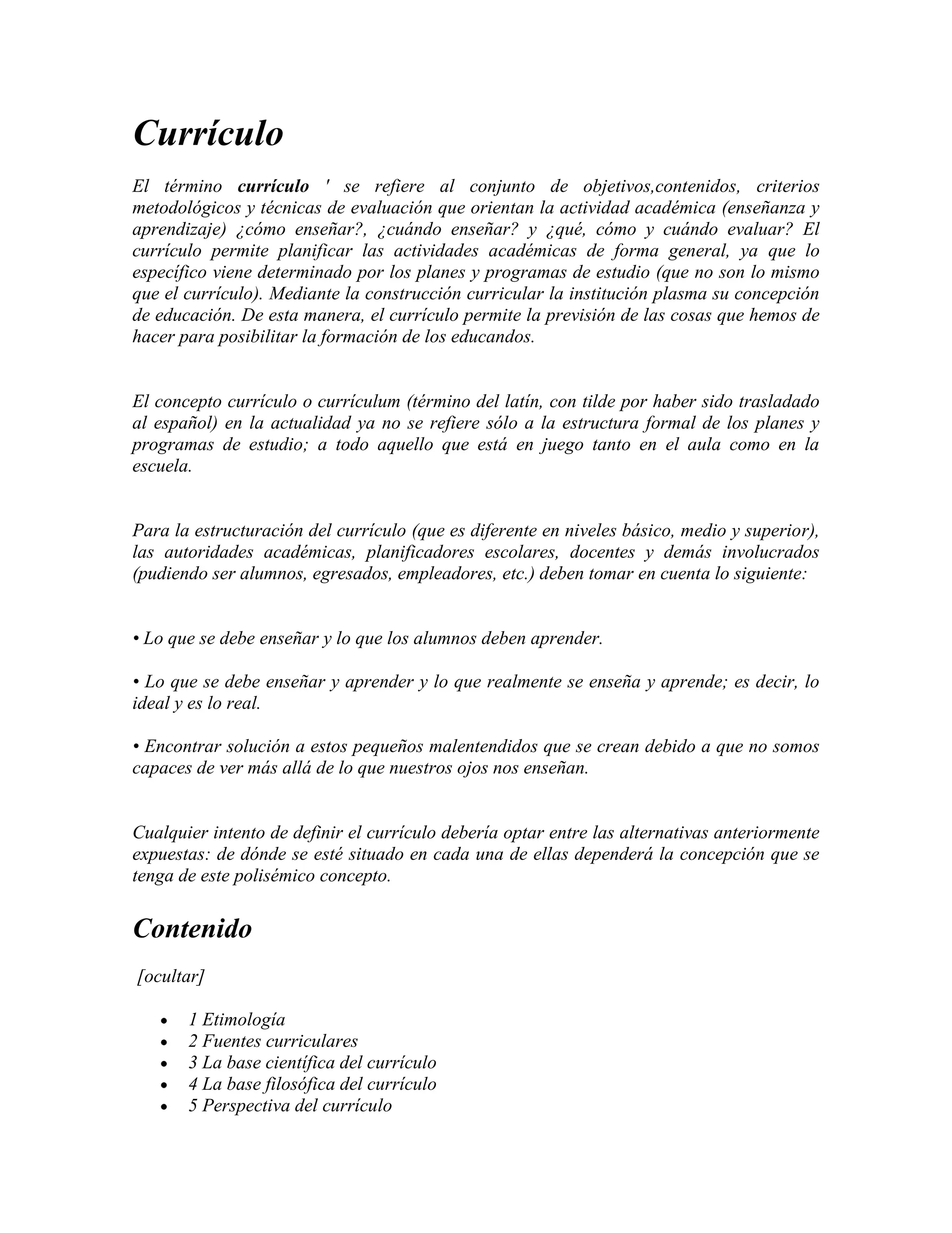 Definicion de curriculum | PDF