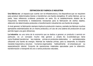 Definicion de fabrica e industria | DOC