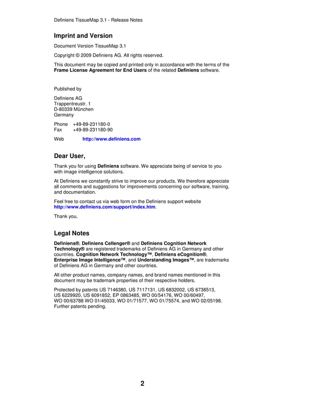 Definiens Tissue Map 3.1 Release Notes | PDF