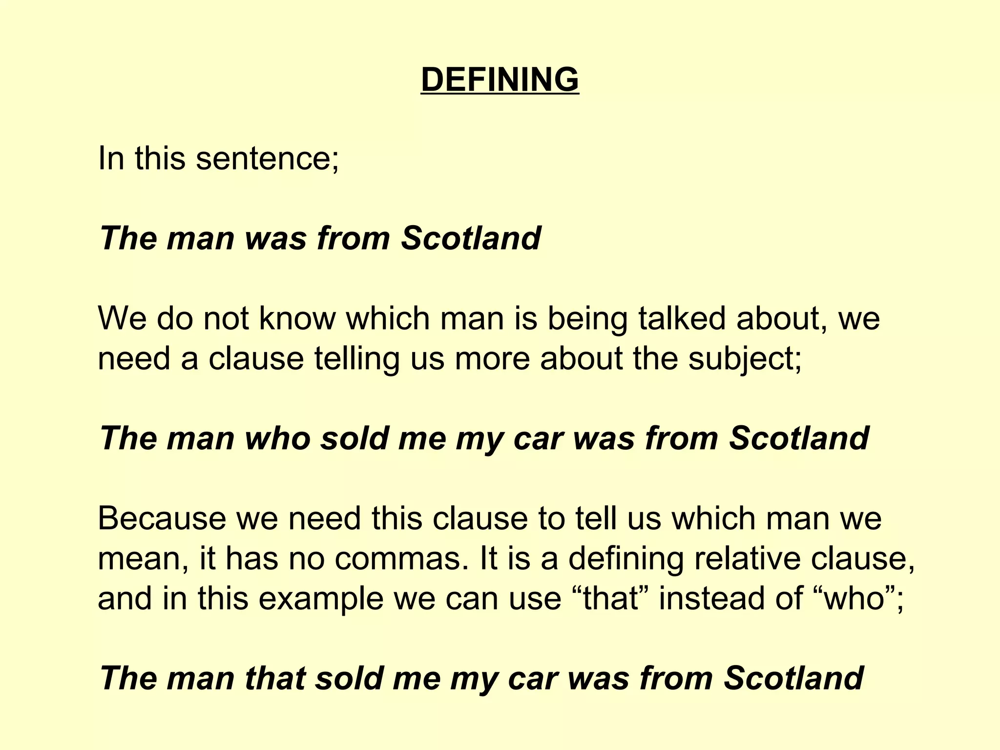 Defining And Non Defining Relative Clauses | PPT