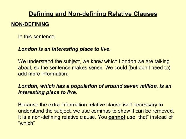 Defining And Non Defining Relative Clauses | PPT | Books and Literature