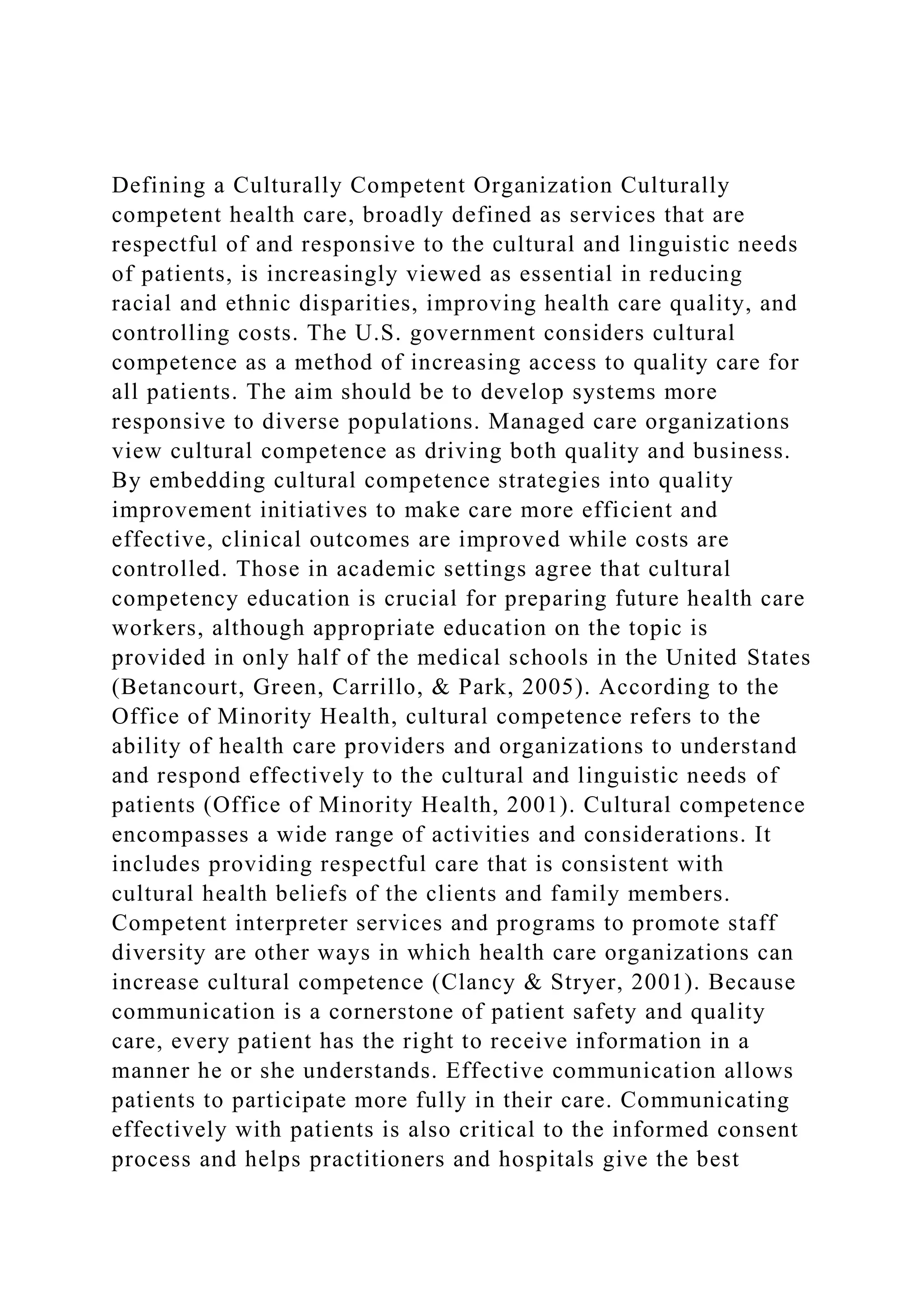 Defining a Culturally Competent Organization Culturally competent .docx