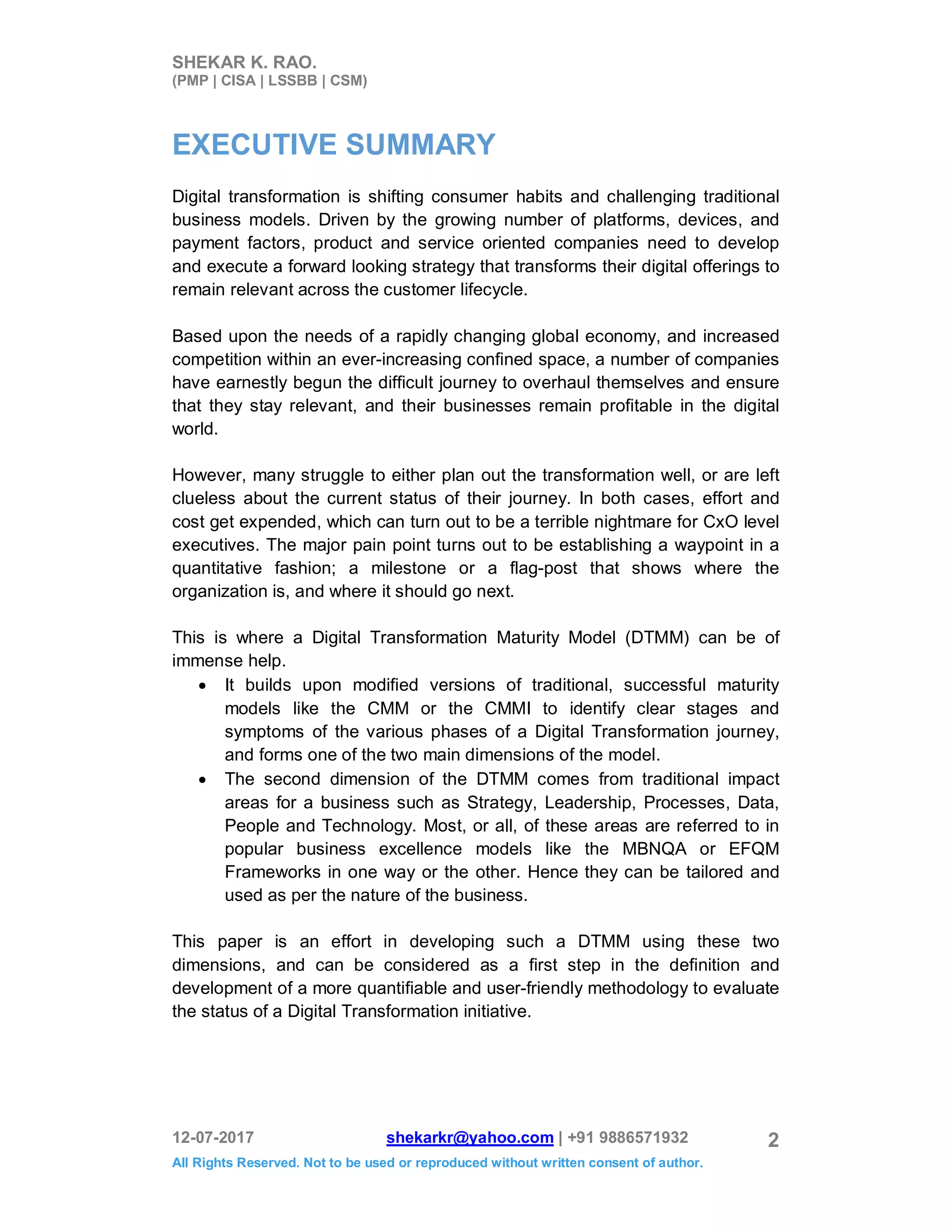 Defining a digital transformation maturity model | PDF