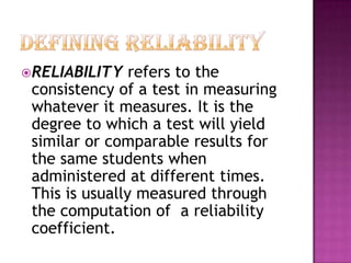 Defining and assessing test reliability and validity | PPT