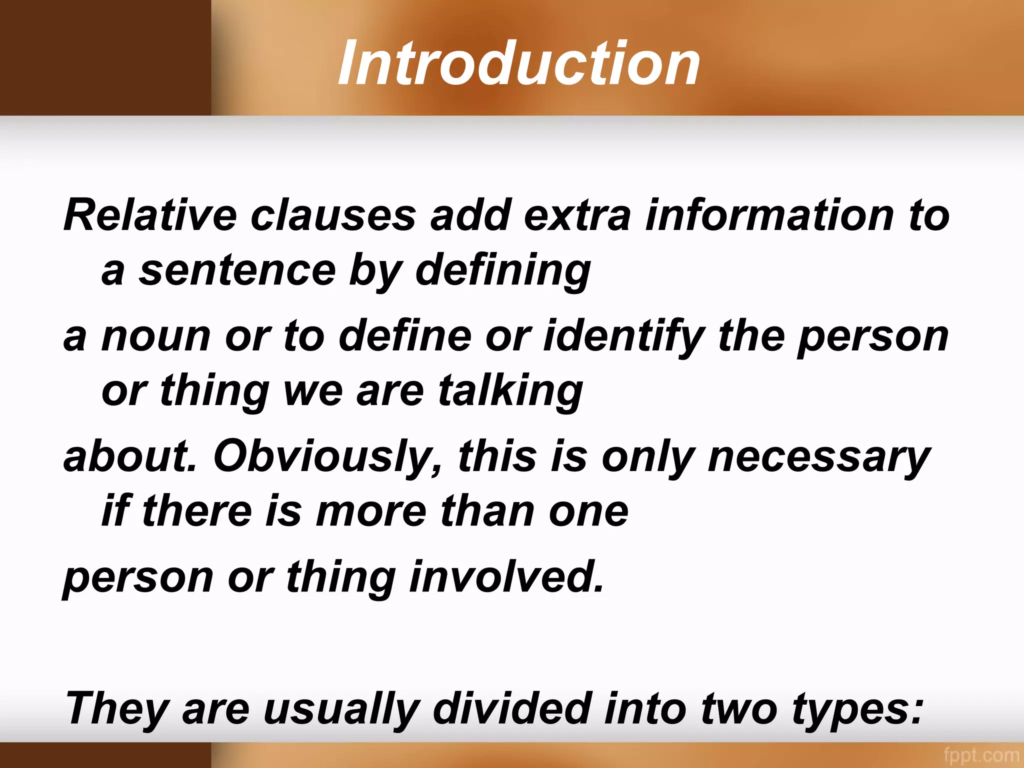 Defining and non defining relative clauses | PPT
