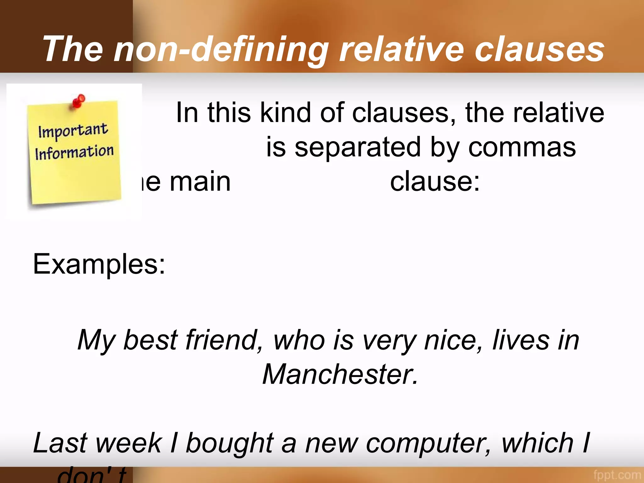 Defining and non defining relative clauses | PPT