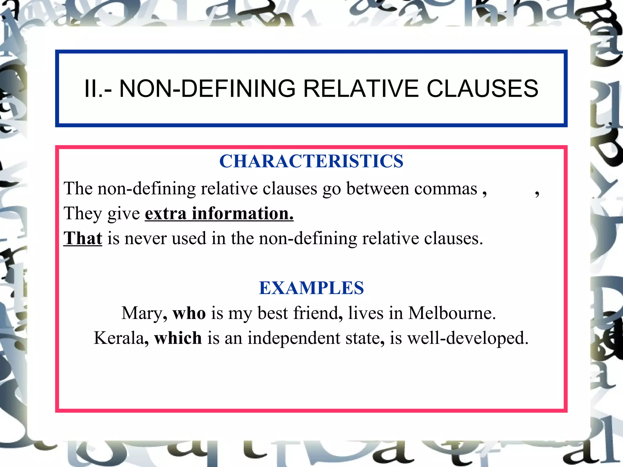 Defining and non defining relative clauses | ODP