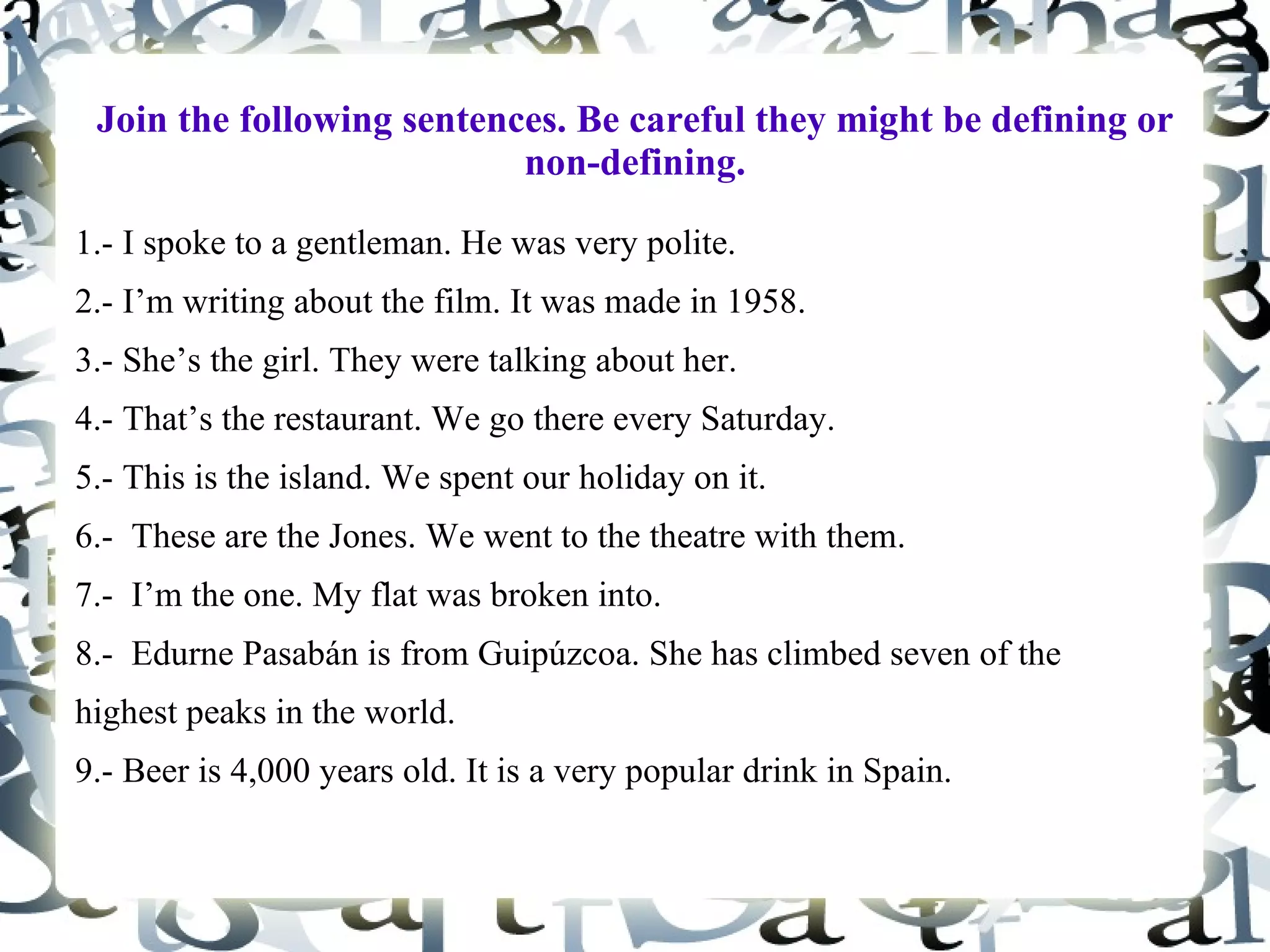 Defining and non defining relative clauses | ODP