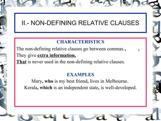 Defining and non defining relative clauses | ODP