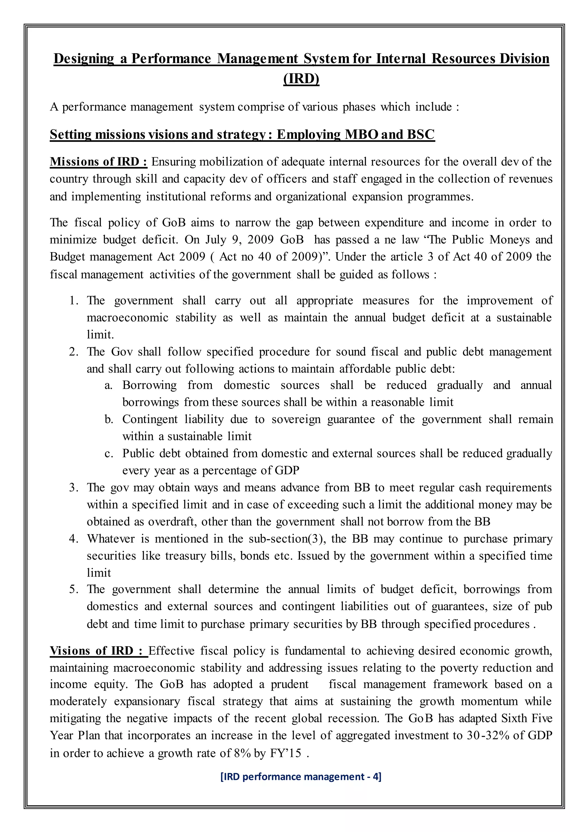 Defining a performance management system for internal resource division ...