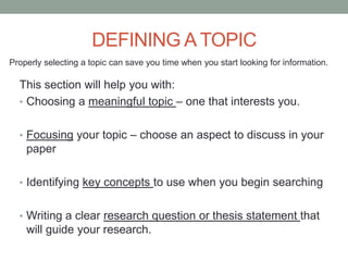 Defining a topic | PPT