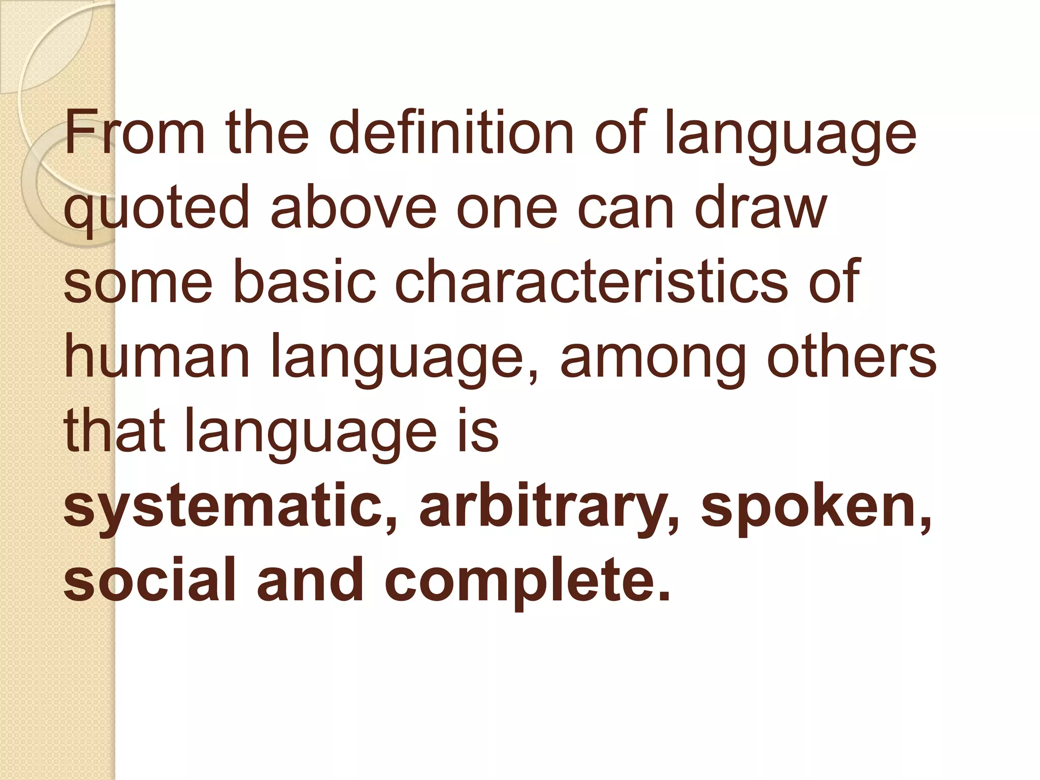 Defining characteristics of language | PPTX