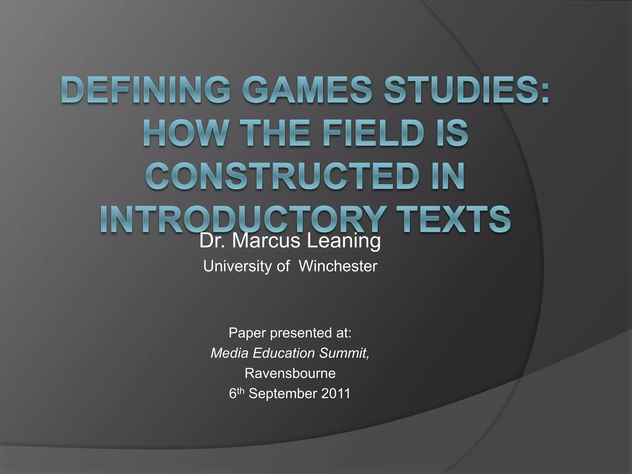 Defining games studies | PPT
