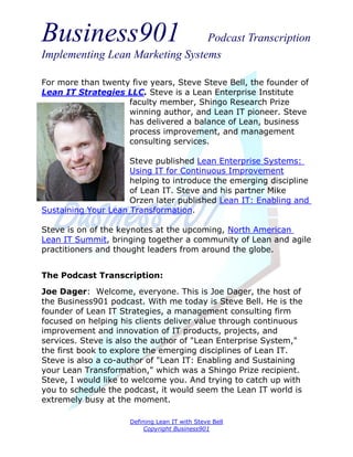 Defining Lean IT with Steve Bell | PDF