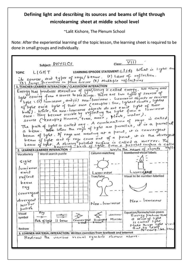 Defining light and describing its sources and beams of light through ...
