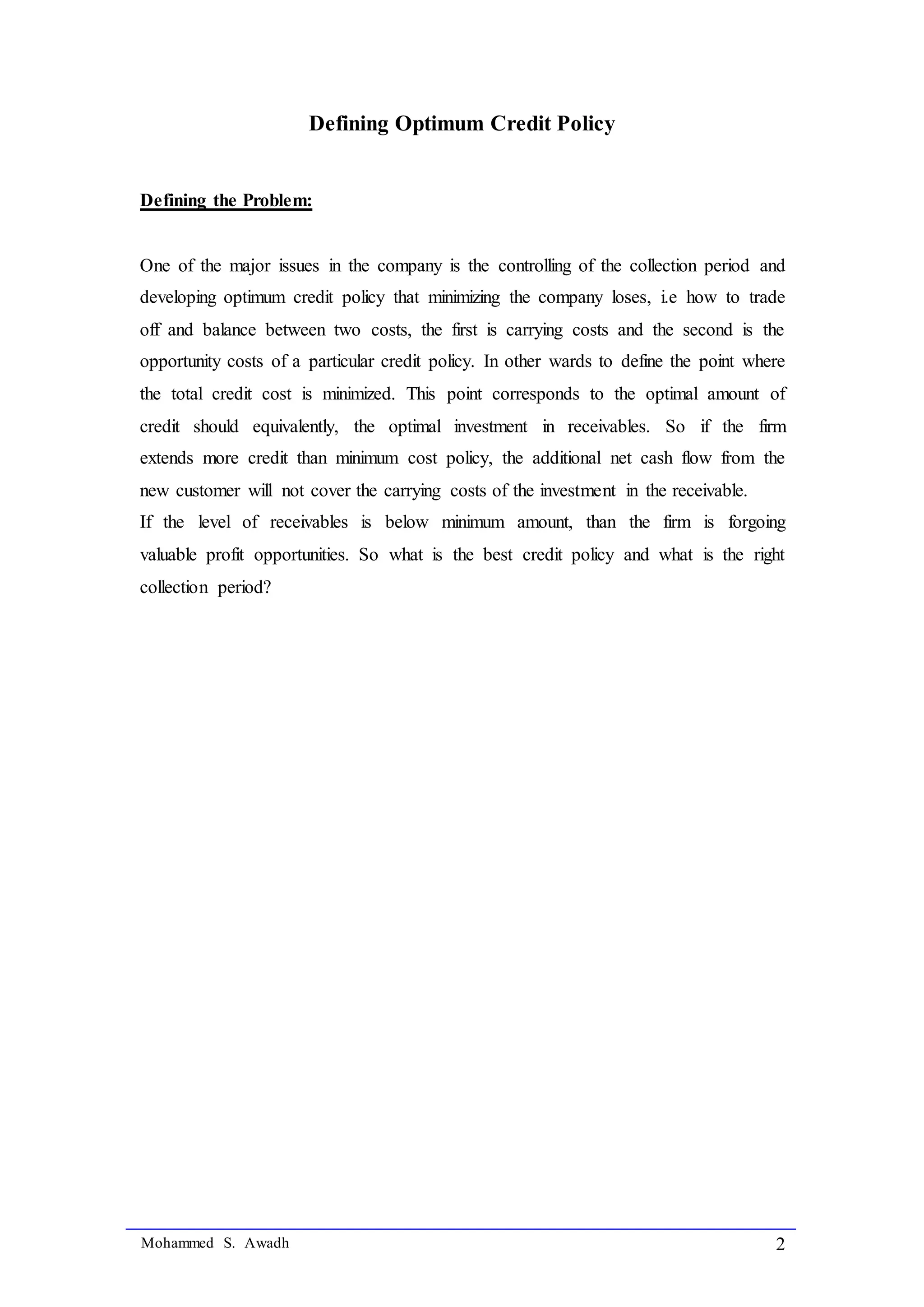 Defining optimum credit policy1 | DOCX
