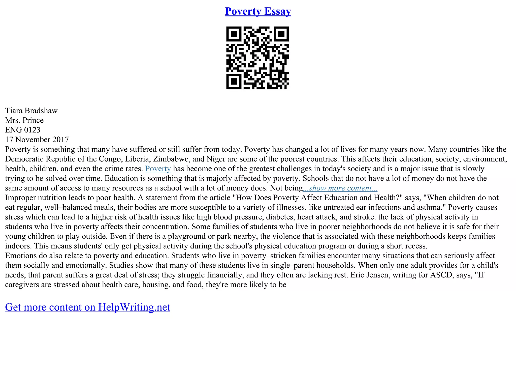 Defining Poverty Essay | PPT