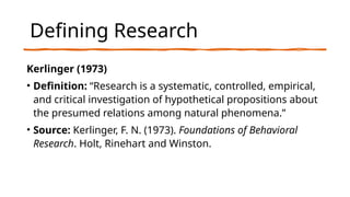 Research: Concept, Definitions and Understanding | PPT