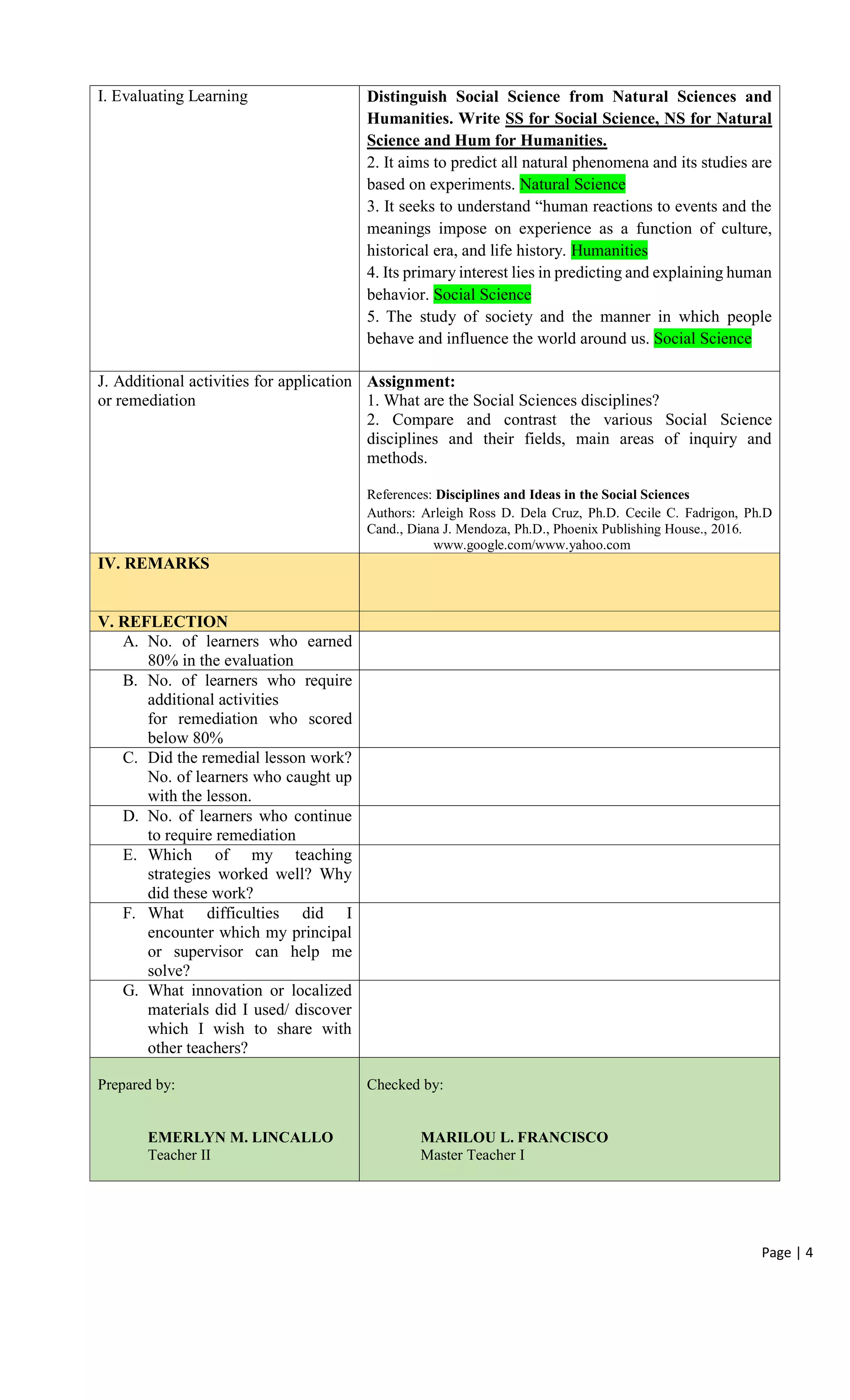 Lesson Plan Defining social sciences as the study of society | PDF
