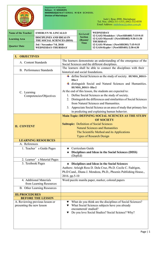 Lesson Plan Defining social sciences as the study of society | PDF
