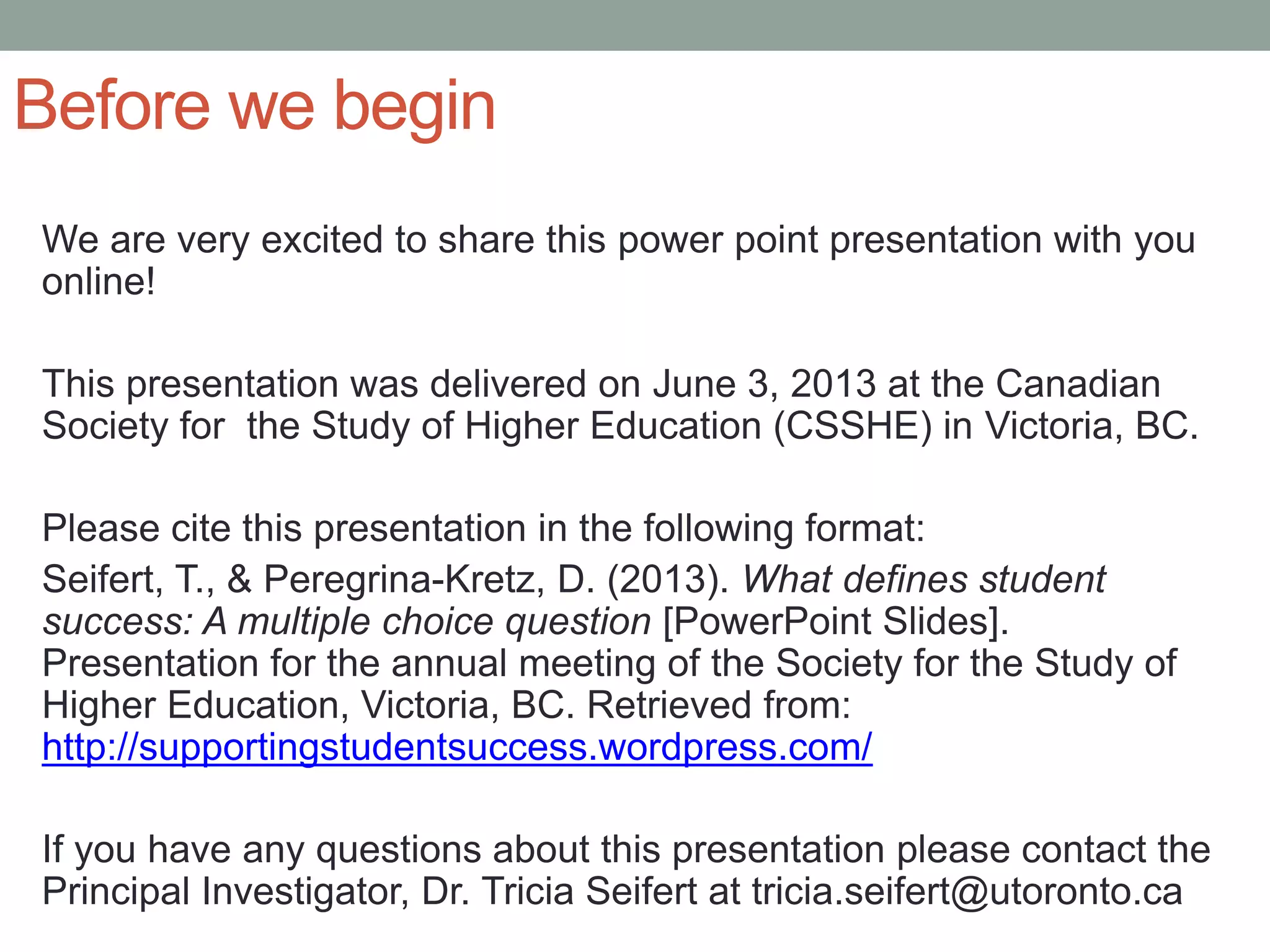 Defining student success ppt | PPTX