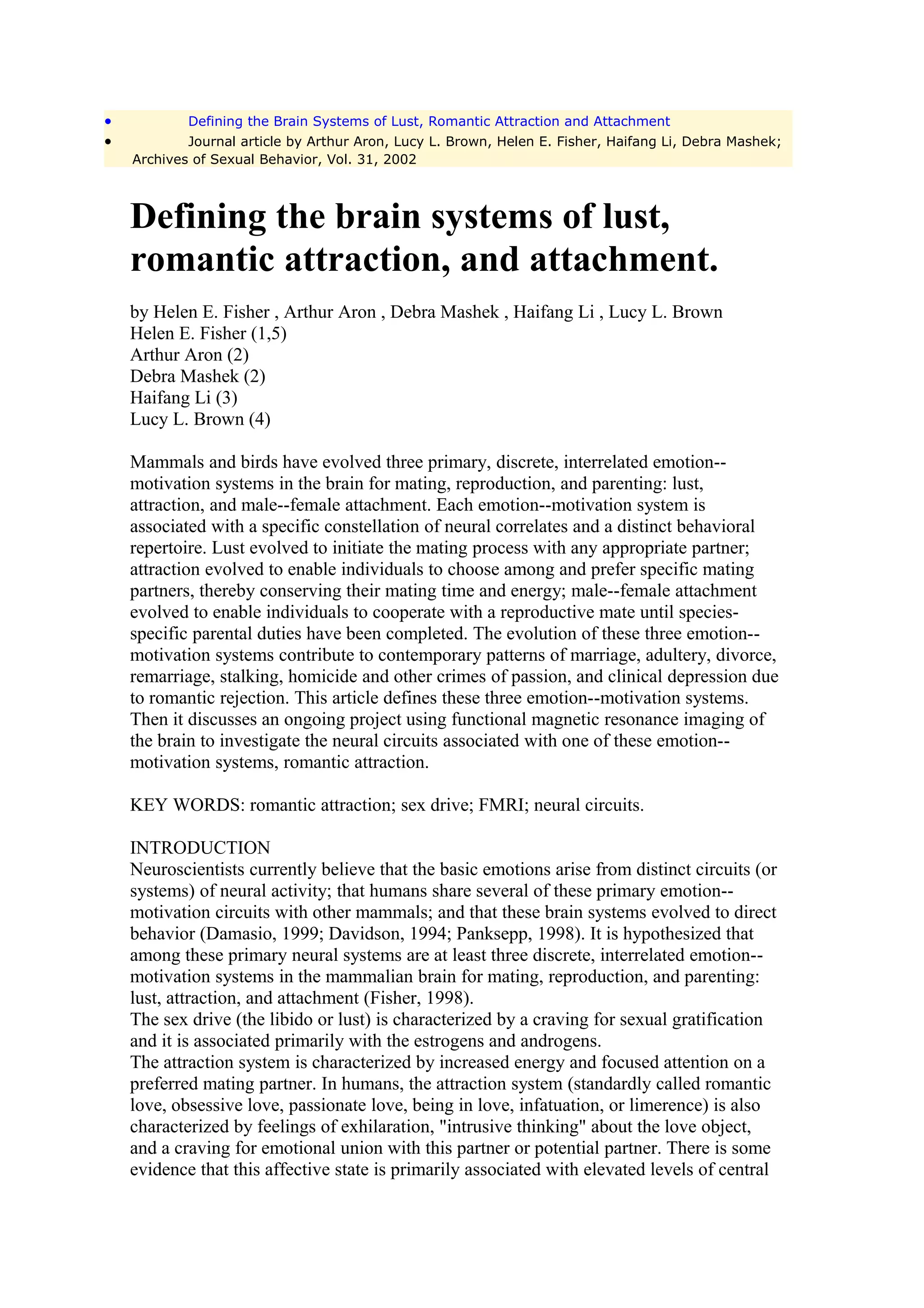 Defining the brain systems of lust | DOC