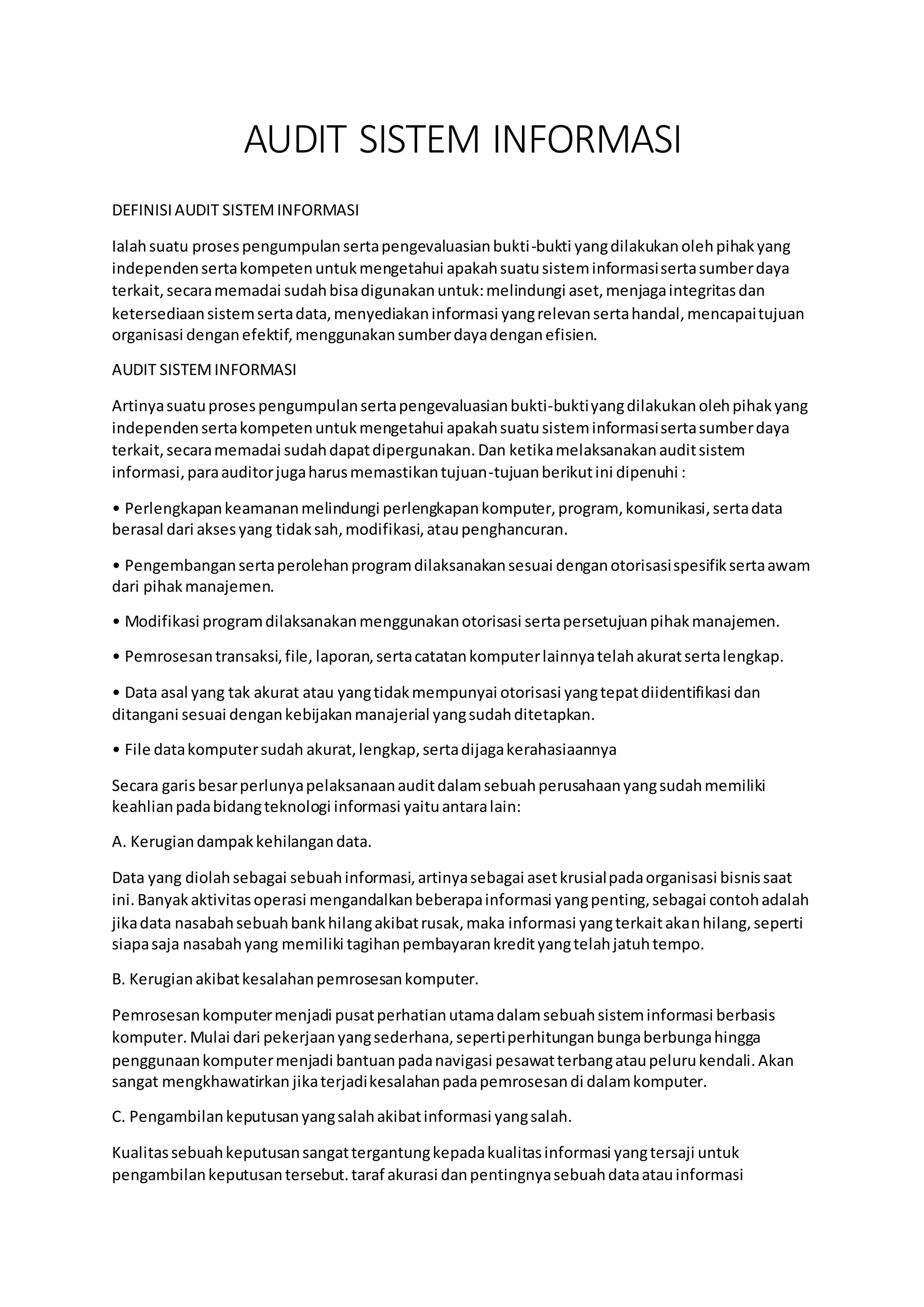 Audit Sistem Informasi, Definisi dan Tujuan | PDF