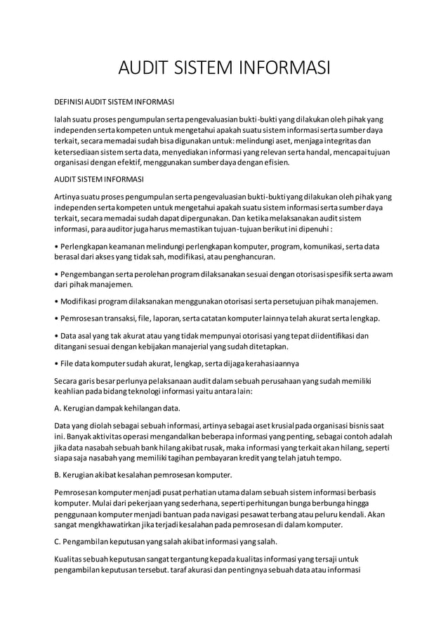 Audit Sistem Informasi, Definisi dan Tujuan | PDF