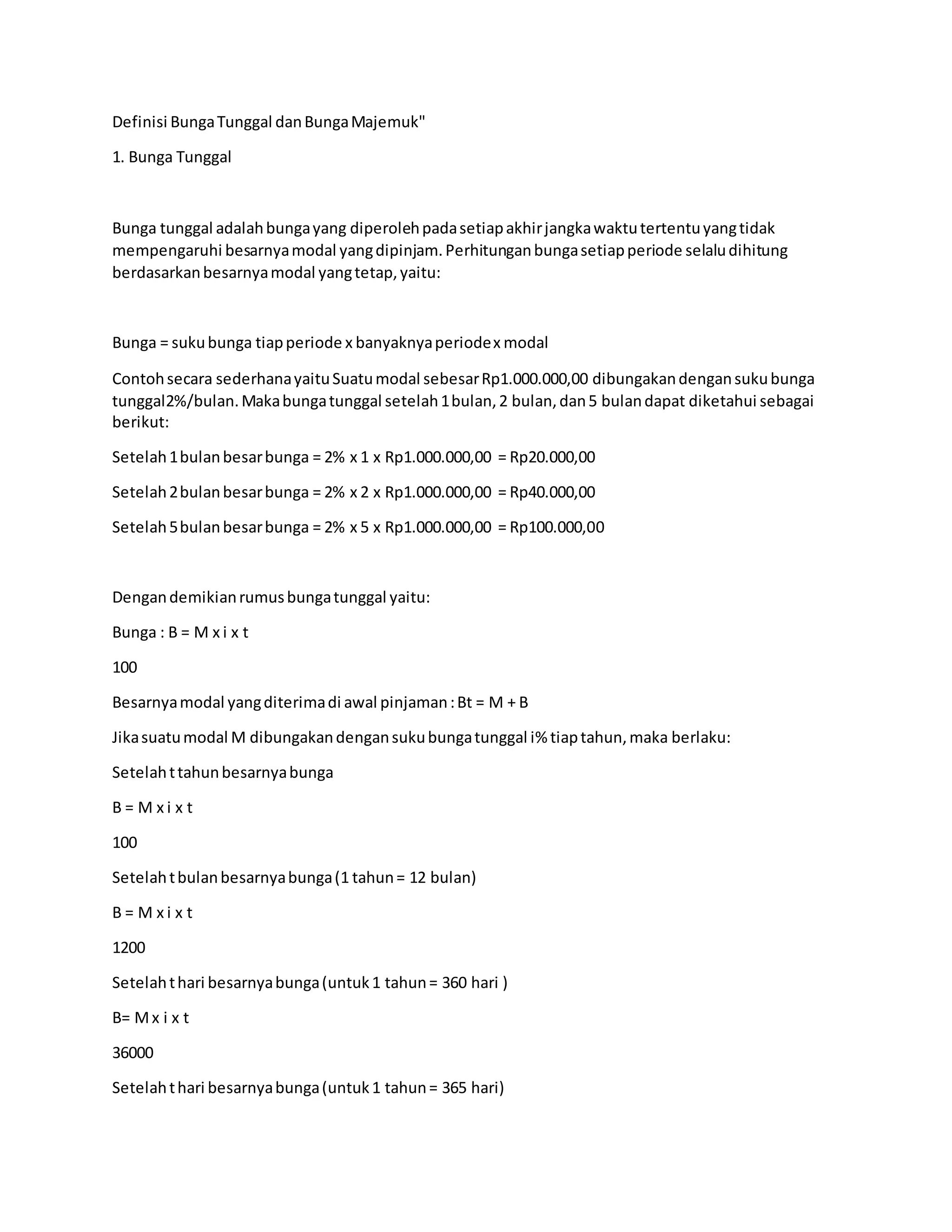 Definisi bunga tunggal dan bunga majemuk | PDF