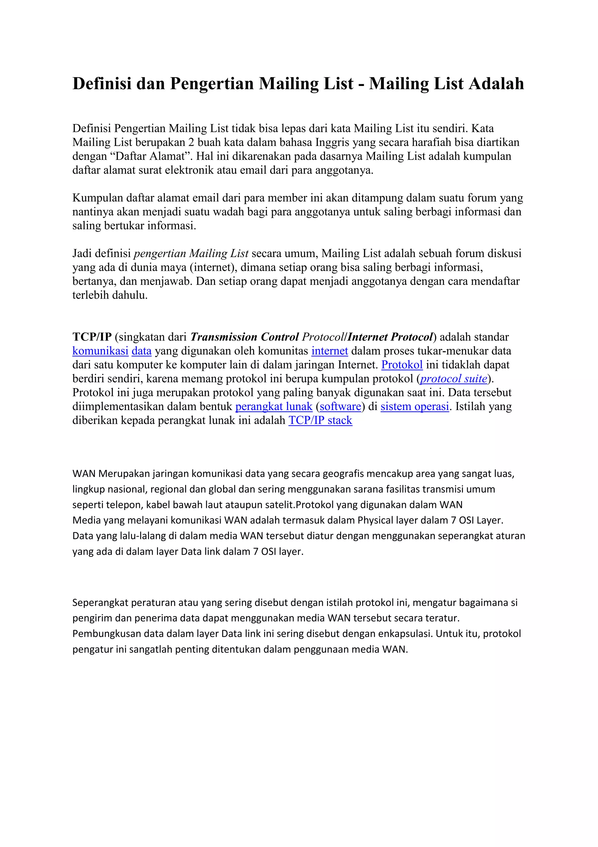 Definisi dan pengertian mailing list | DOCX