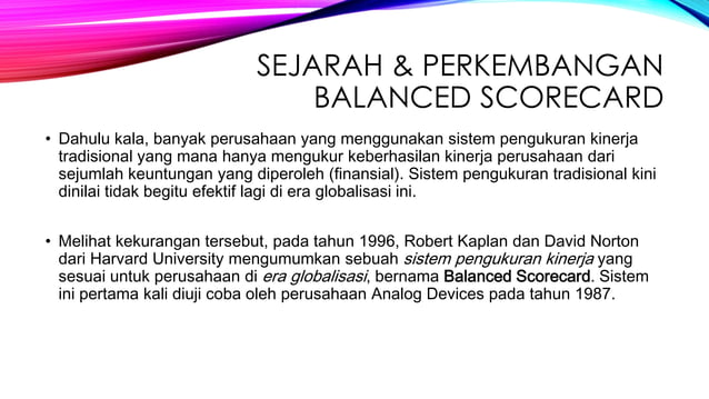 Definisi dan sejarah perkembangan balanced scorecard | PPTX