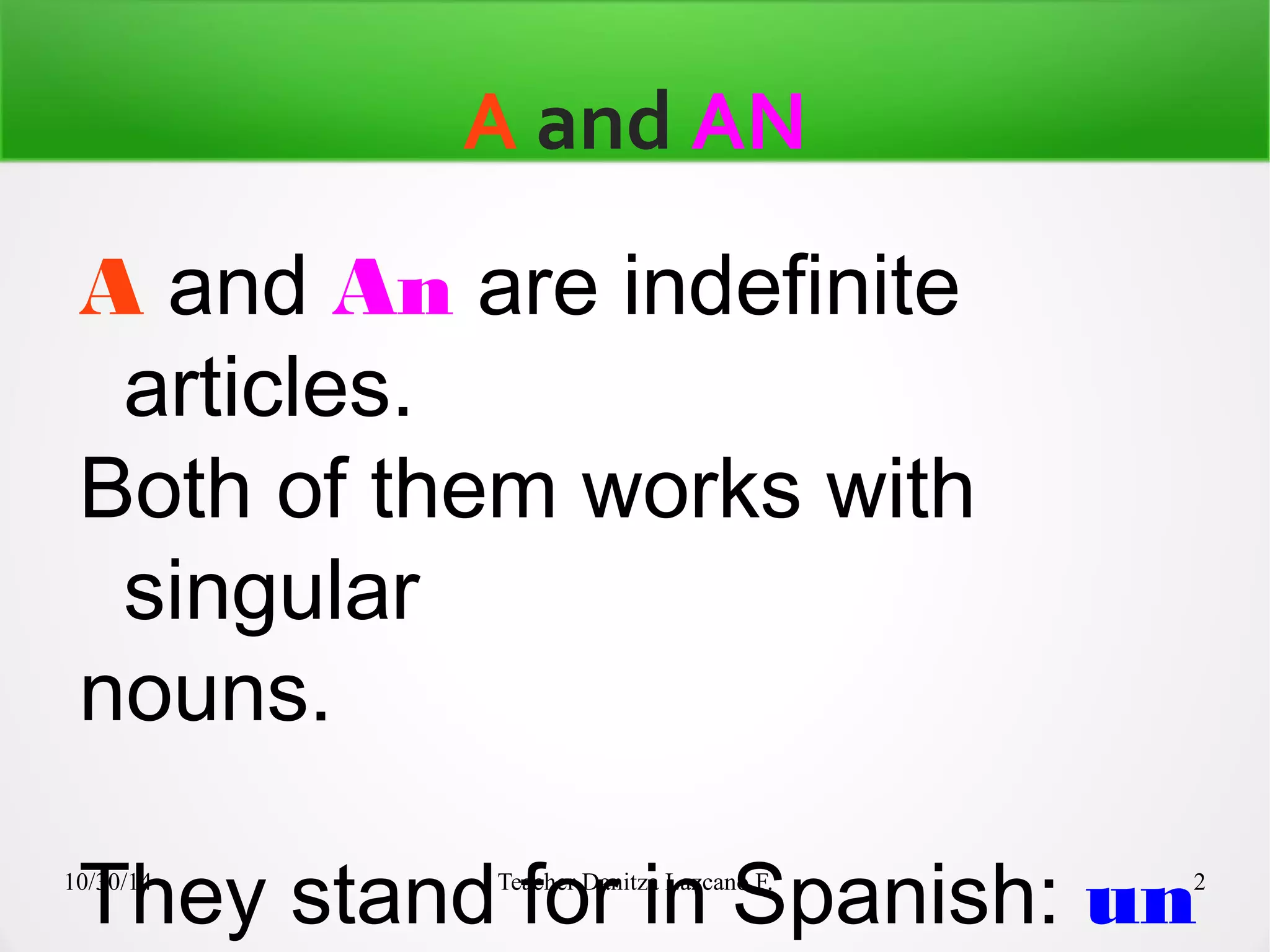 Definite and indefinite articles: a an-the | PPT