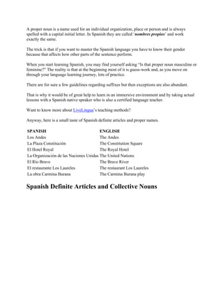 Definite and Indefinite Articles in Spanish | PDF