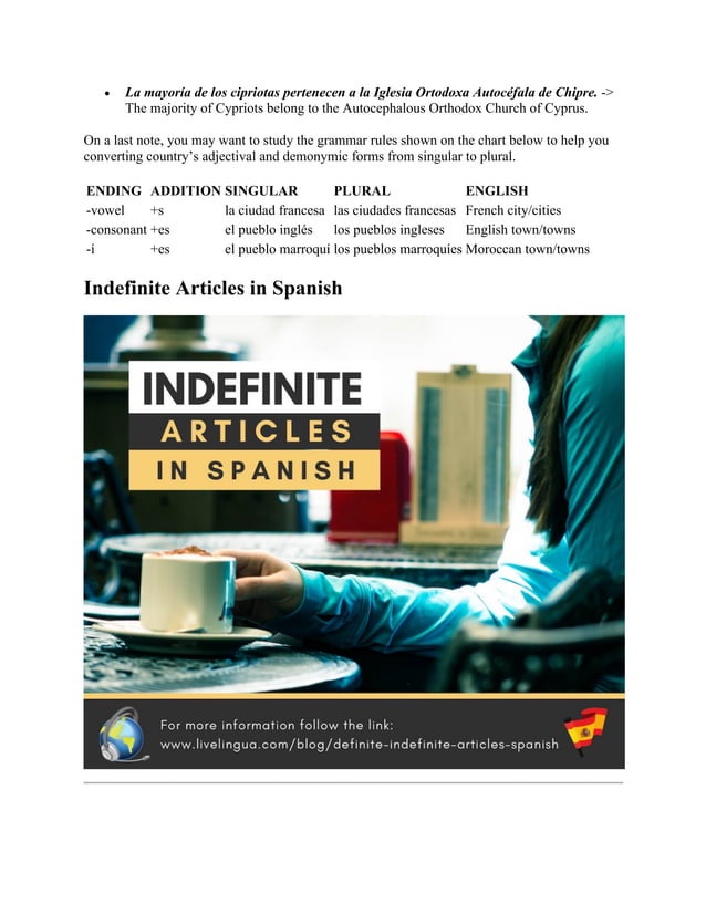 Definite and Indefinite Articles in Spanish | PDF